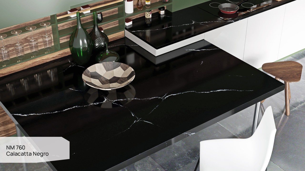 Акриловый камень NEOMARM NM 760 Calacatta Negro купить недорого в Казахстане | Цена в INTERSTONE ...